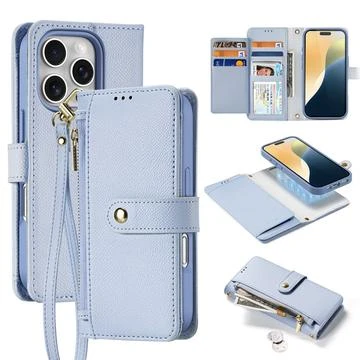 IPHONE 16 PRO MAX DUX DUCIS LAWA WALLET LEATHER CASE W. MAGNETIC COVER - BABY BLUE