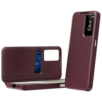 SAMSUNG GALAXY A37 SMART CLEAR VIEW FLIP CASE WITH CARD SLOT - WINE RED