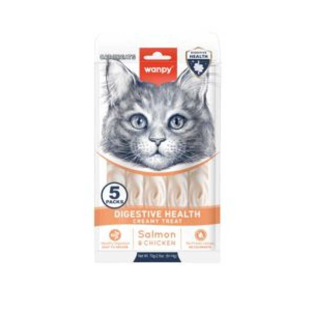 Wanpy Cat Creamy Lickable Treats for Cats Digestive health - Losos & Chicken 5x14g