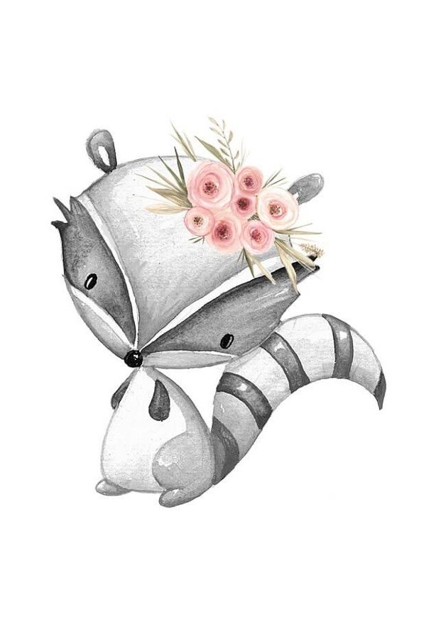 RACCOON WITH FLOWERS