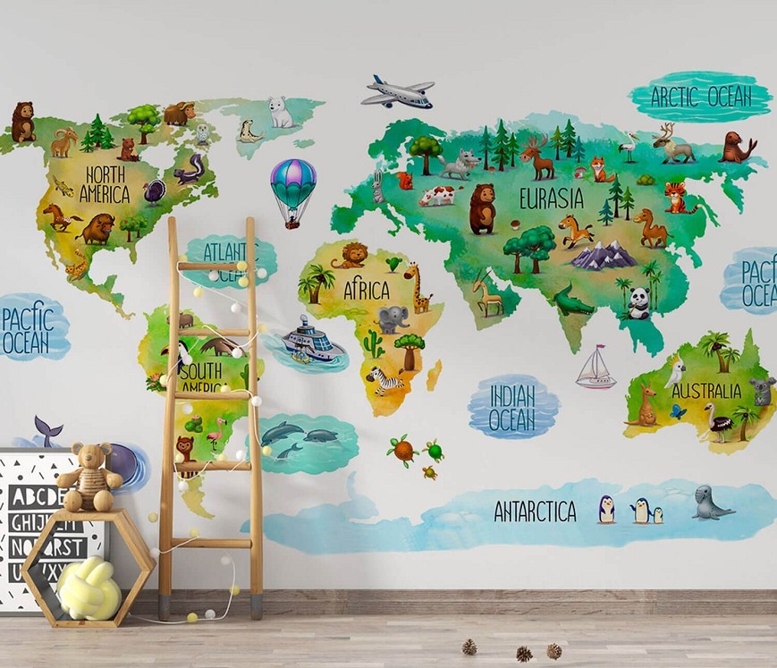 CARTOON ANIMALS WORLD MAP