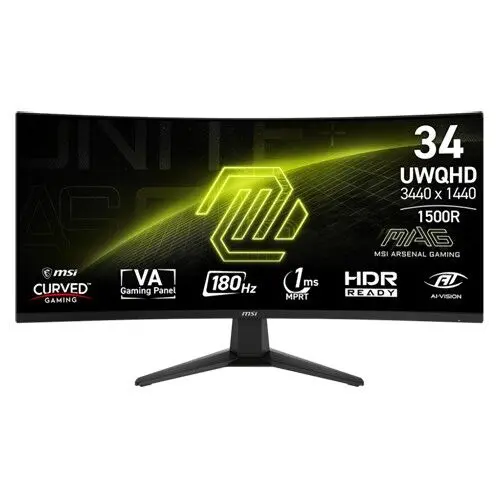 MSI Monitor 346CQ MAG, Zakrivljeni, 34″, 3.440 x 1.440, UWQHD, VA, 180 Hz, Crni