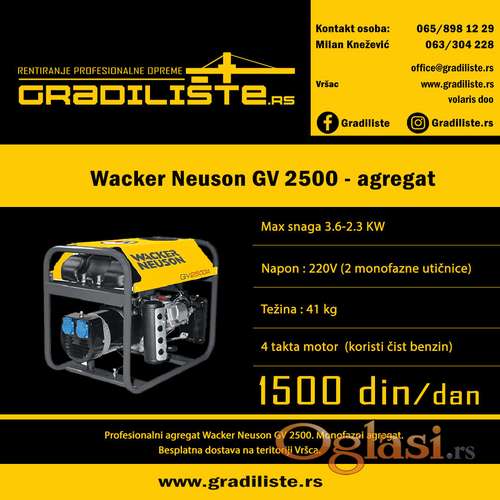 Wacker Neuson GV 2500 - agregat 3.6 kw - izdavanje