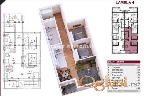 Petrovaradin-Trosoban stan 54 m2 u Izgradnji-povrat Pdv-065/385 8880