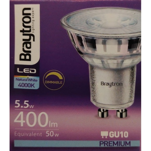 LED SIJALICA 5,5W 4000K GU10 PREMIUM DIMABILNA STAKLENA BRAYTRON