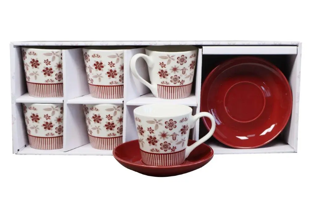 Set šoljica za kafu RXG-N25708D, Porcelan, 180ml, 6 komada, Crveni