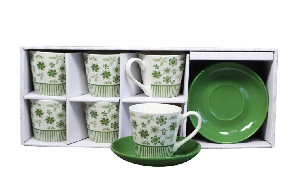 Set šoljica za kafu RXG-N25708B, Porcelan, 180ml, 6 komada, Zeleni