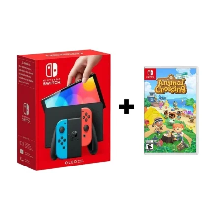 KONZOLA NINTENDO SWITCH OLED MODEL NEON RED AND BLUE + ANIMAL CROSSING NEW HORIZONS