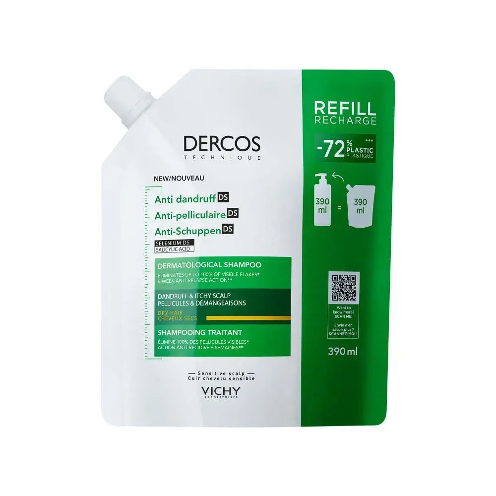 Vichy Šampon protiv peruti za suvu kosu Dercos, Refill, 390ml