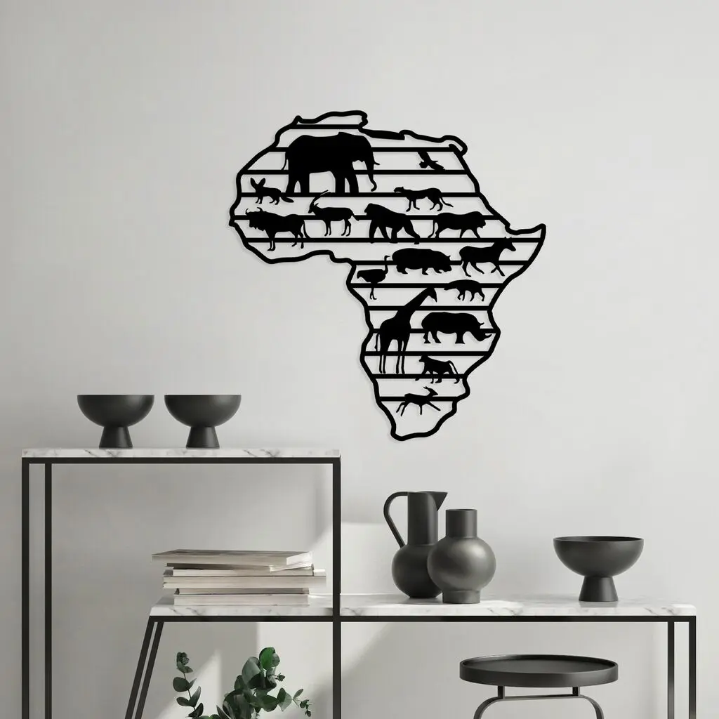 Wallity Zidna dekoracija African Animals, 67 x 70 cm, Crna