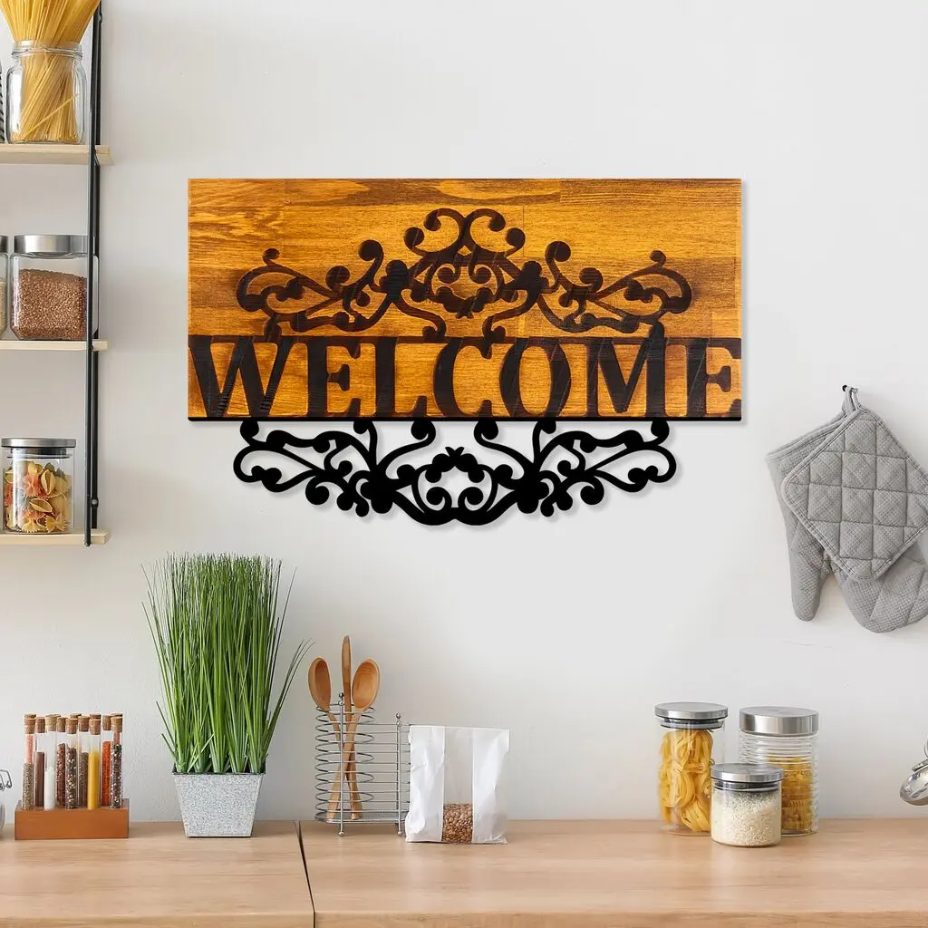 Wallity Zidna dekoracija Welcome, 58x36x3 cm, Crna