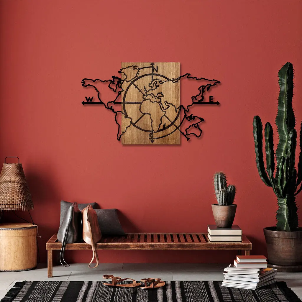 Wallity Zidna dekoracija World Map-324, 118x3x70cm, Hrast