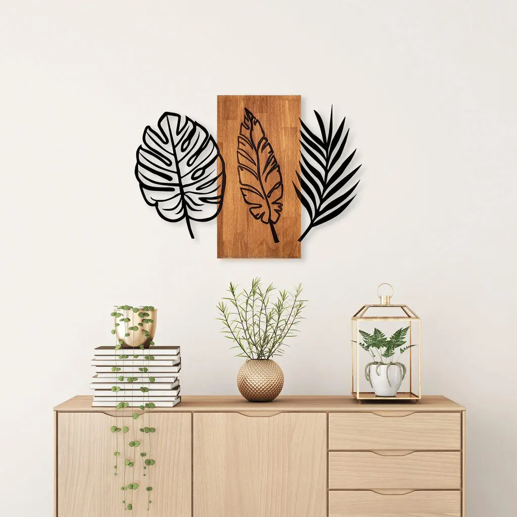Wallity Zidna dekoracija Triple Leaves - 384, 58x80 cm, Crna