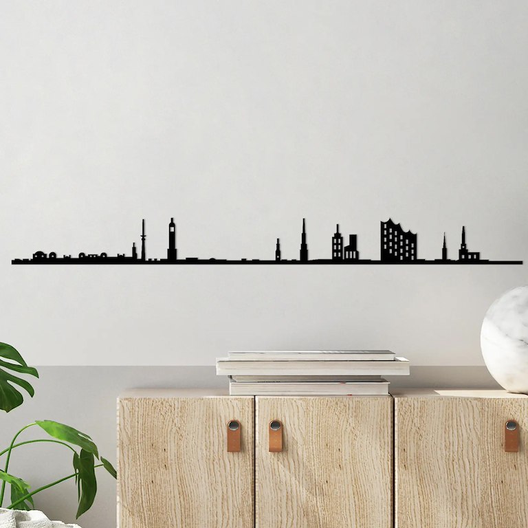 Wallity Zidna dekoracija Hamburg Skyline, 120x11 cm, Crna
