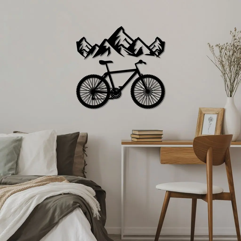 Wallity Zidna dekoracija Mountain And Bicycle - L, 70 x 38 cm, Crna