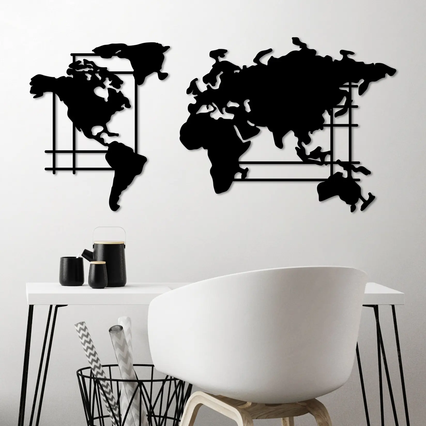 Wallity Zidna dekoracija World Map-L, 120x56 cm, 1.5 mm, Crna