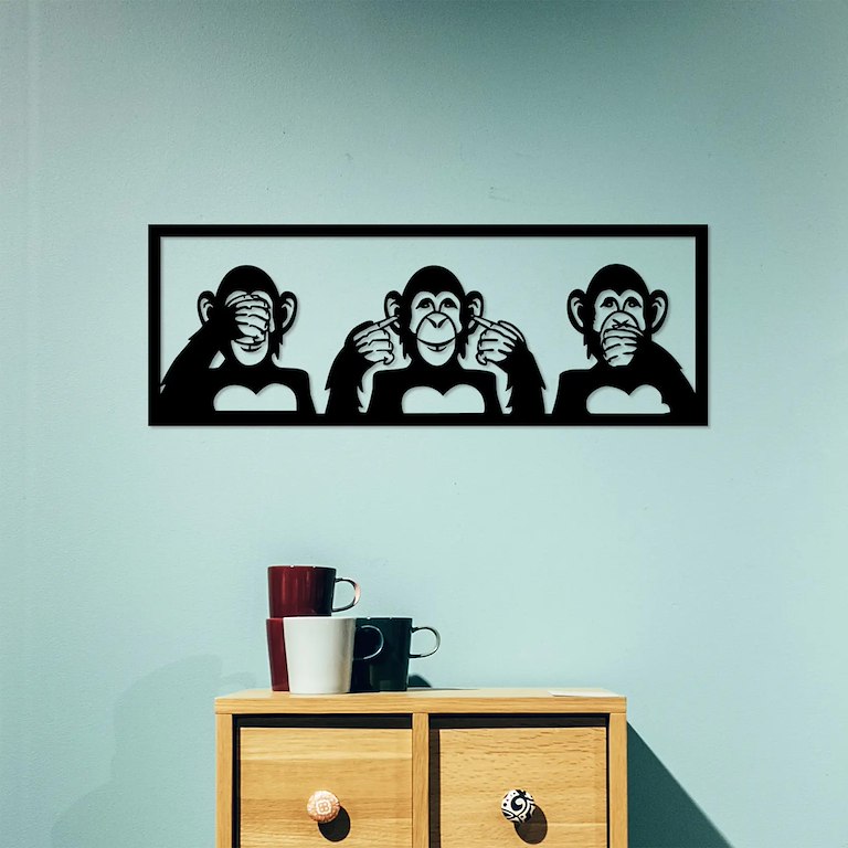 Wallity Zidna dekoracija Three Monkeys-L, 100x36 cm, 1.5 mm, Crna