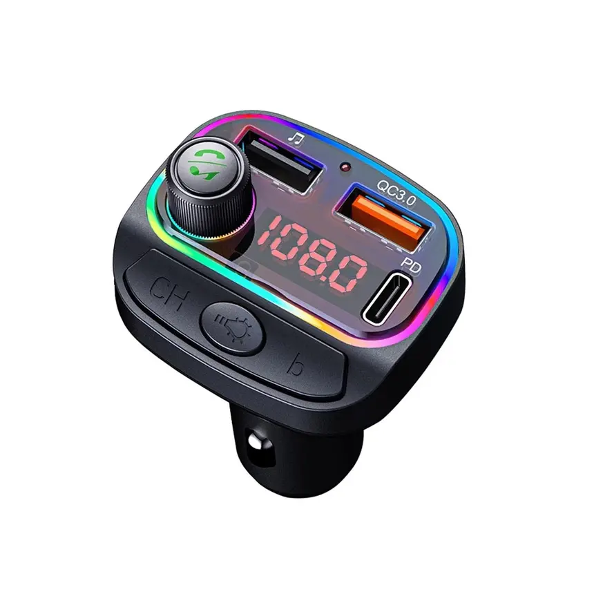Bluetooth FM RGB Transmiter C14 QC3.0+PD crni
