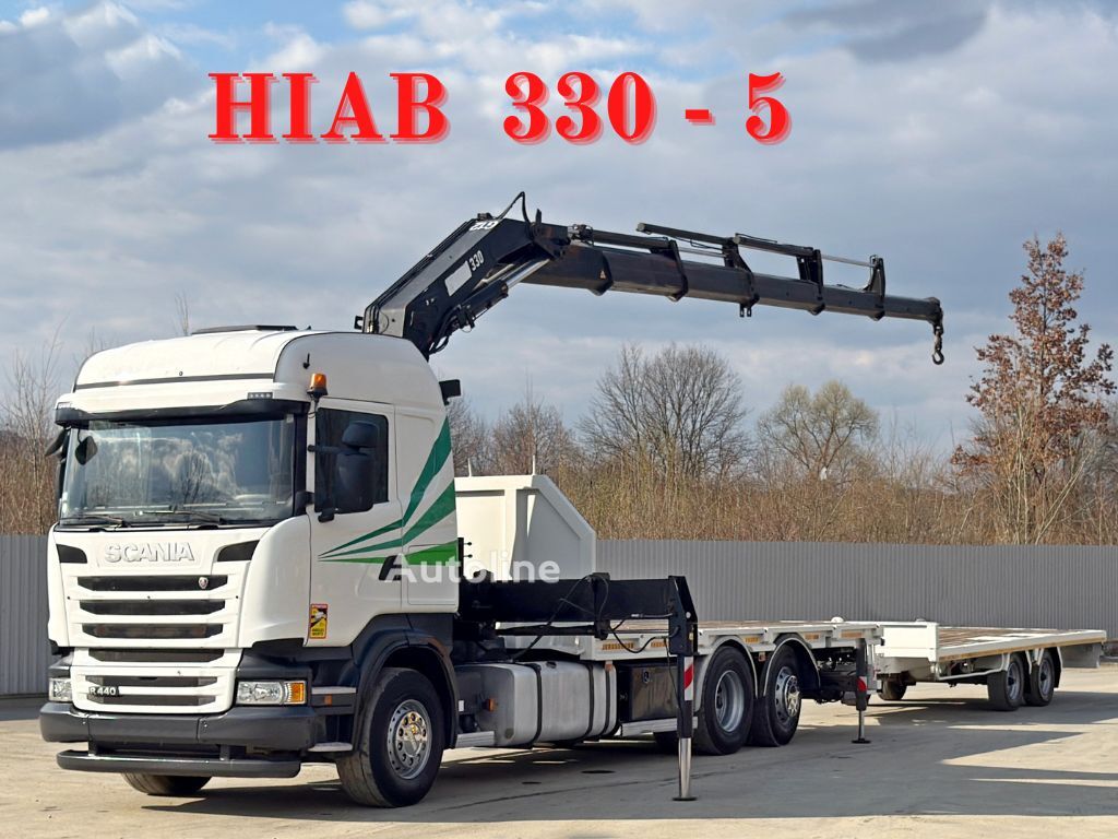Scania R 440 * HIAB 330 - 5 + FUNK + Anhänger! 6x2 kamion s ravnom platformom