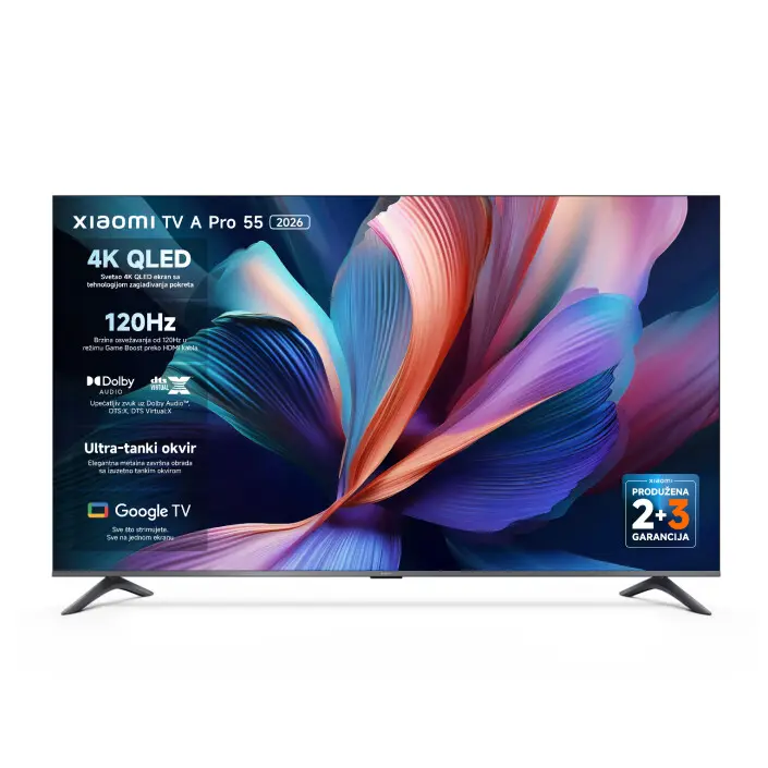 Xiaomi Televizor A Pro 55", QLED, 4K UHD, Google TV, 2026, Crni