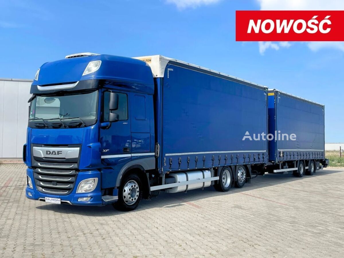 DAF XF 480 / ZESTAW TANDEM 120 M3 / PRZEJAZDOWY / 7,75 M + 7,75 M / kamion sa klizna zavesa cerada + prikolica sa kliznom ceradom