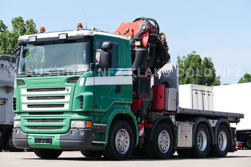 Scania R 420 8×4 Wechselaufbau Kran 80t Fassi Funk kamion platforma