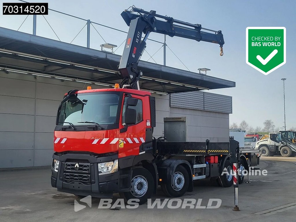 Renault C 460 8X2 HIAB 477EP-2 HIPRO Crane Kran Lift+steering axle Euro kamion platforma