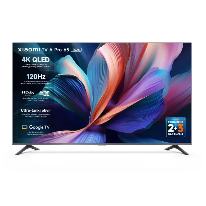 Xiaomi Televizor A Pro 65", QLED, 4K UHD, Google TV, 2026, Crni