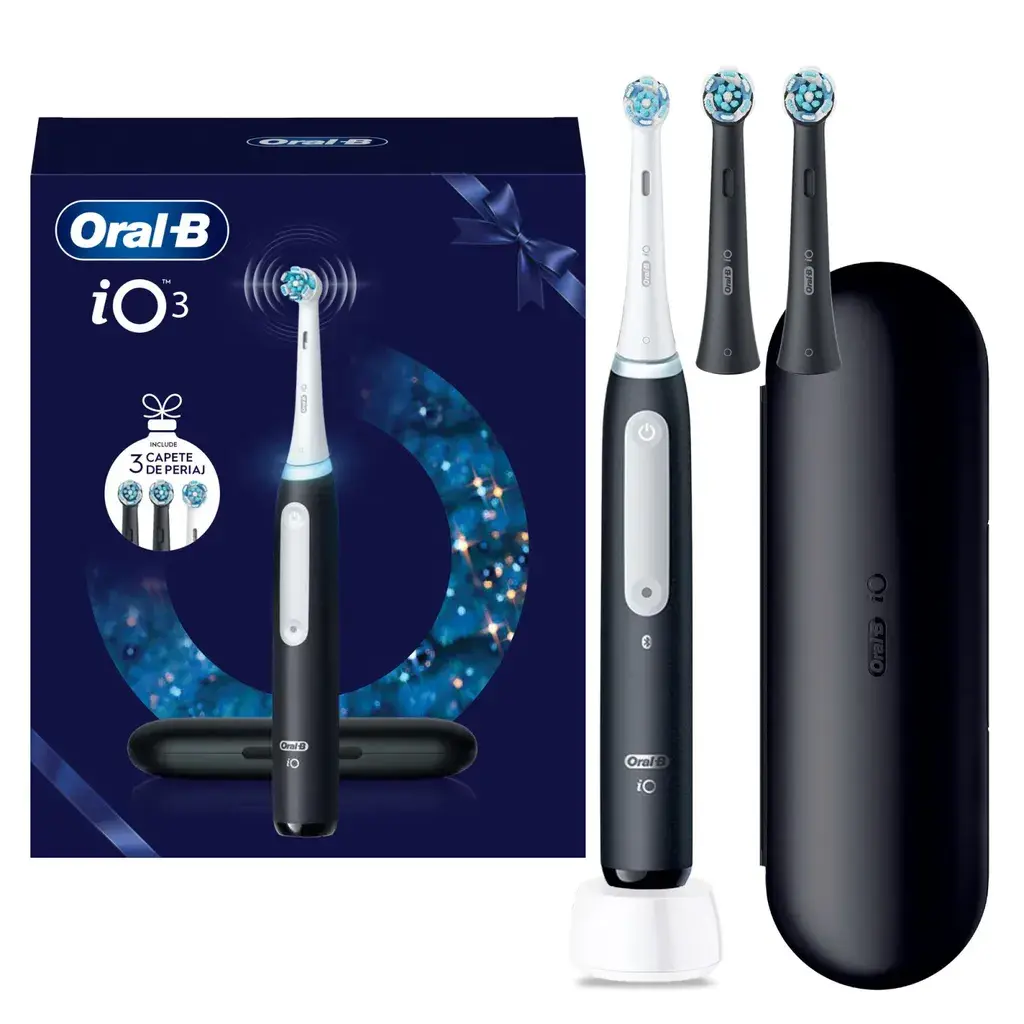 Oral-B Električna četkica iO3 sa 2 nastavka, 3 režima rada, LightRing tajmer, Crna