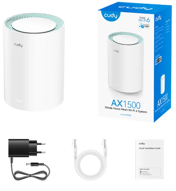 Cudy M1500 1-Pack,AX1500 Gigabit Mesh Wi-Fi 6 System,1201 Mbps + 300 Mbps Wi-Fi