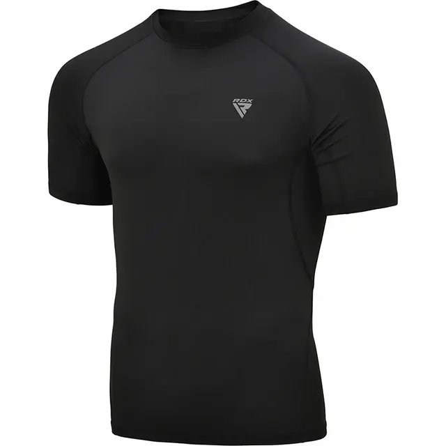 RDX Muška sportska kompresiona majica kratkih rukava Rash guard T15, Crna