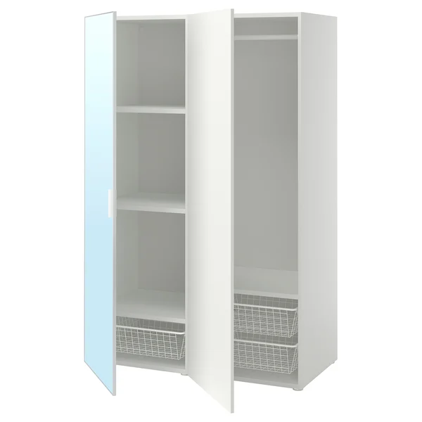 Garderober s 2 vrata, bela STRAUMEN staklo ogledala/FONNES bela, 120x57x181 cm