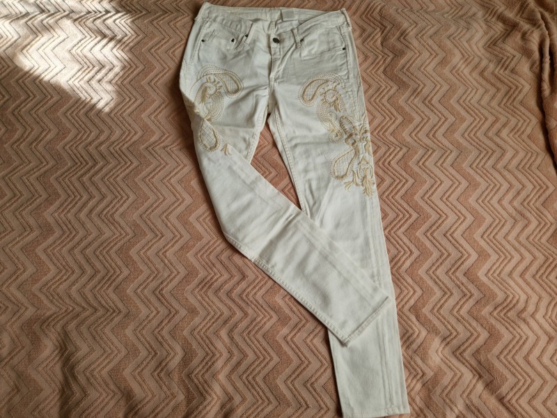 Bele farmerke 36 skinny sa vezom H&M