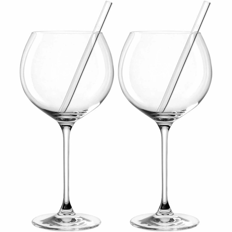 ČAŠE ZA KOKTEL SA SLAMKAMA – Chalice glass 750 ml with glass drinking straw