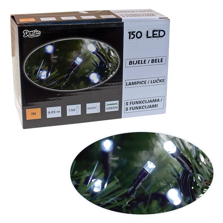 150 LED lampica, belo, 8 funkcija