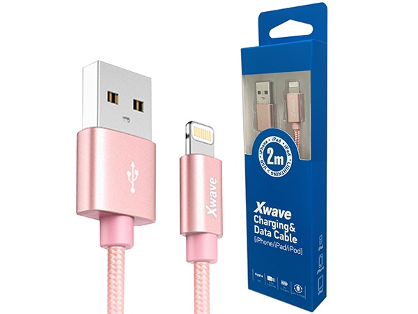 Xwave Kabl USB IPHONE 2M 3A,lightning aluminium,upleteni roze zlatni