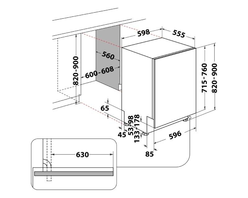 WHIRLPOOL W7I HP40 L ugradna mašina za pranje sudova -60cm
