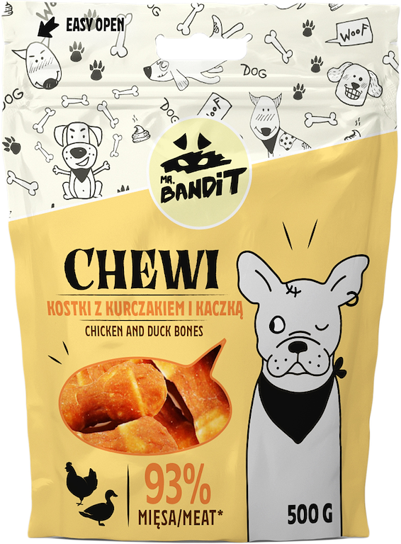 Mr. Bandit Dog Chewi chic-duck bon. 500g