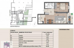 NOVOGRADNJA! Dvosoban stan 44.40m², PR, Obrenovac (CENTAR) - 88.800€ + PDV