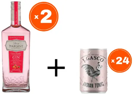 Rose d'Argent Pink Gin, 0.7l, 2 komada + J.Gasco Indina Tonic 0.15l, 24 limenki