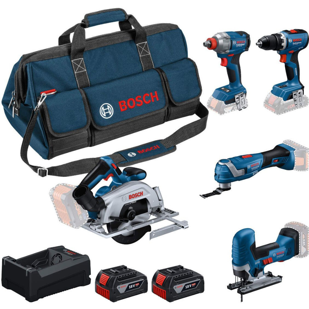 Bosch Professional Kombo set GSR 18V-65 + GDX 18V-285 + GKS 18V-57-2 + GOP 18V-34 + GST 18V-125 S + 2x 5.0Ah + GAL 12V-18V-80 + torba L, Karton 0615A500BVID: EK000838293