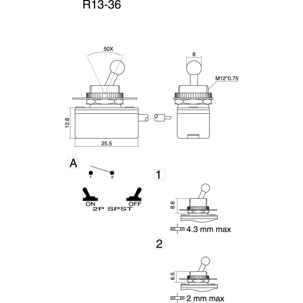 Taster kipp 250V 3A 1x Off/On 1587679 fi=12.2mm