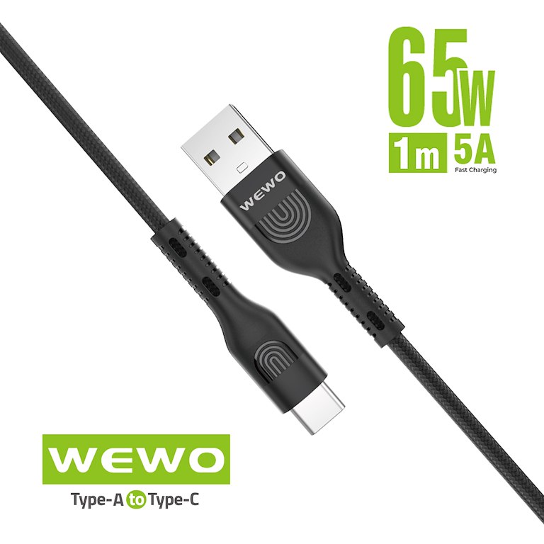 WEWO CA-46 USB DATA KABL FAST 65W/5A TIP C CRNI 1M