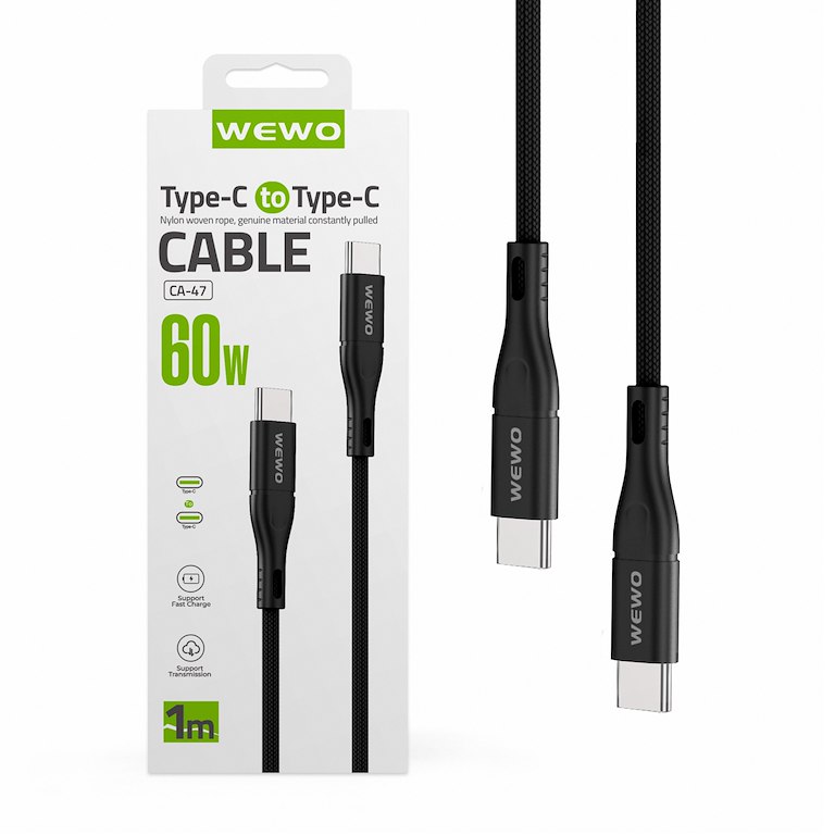 WEWO CA-47 USB DATA CABLE FAST PD 60W/3A TYPE C NA