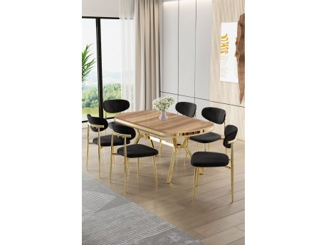 HANAH HOME Set trpezarijskog stola i stolica (7 delova) Olya Hrast Gold Black