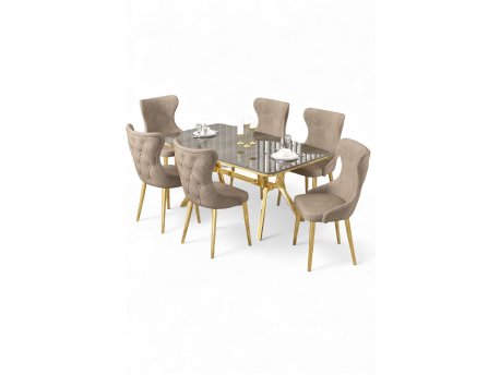 HANAH HOME Rasklopivi trpezarijski sto i stolice (7 delova) Esla Anthracite Gold Cappuccino