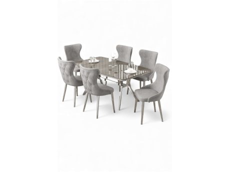HANAH HOME Rasklopivi trpezarijski sto i stolice (7 delova) Esla Anthracite Chrome Grey