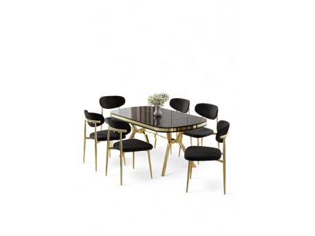 HANAH HOME Set trpezarijskog stola i stolica (7 delova) Olya Black Marble Gold Black