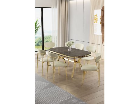 HANAH HOME Set trpezarijskog stola i stolica (7 delova) Olya Anthracite Gold Cream