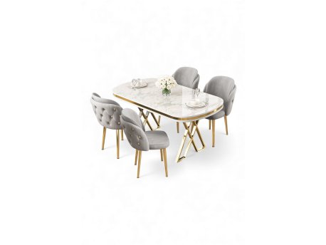 HANAH HOME Set trpezarijskog stola i stolica (5 delova) Zae White Marble Gold Grey